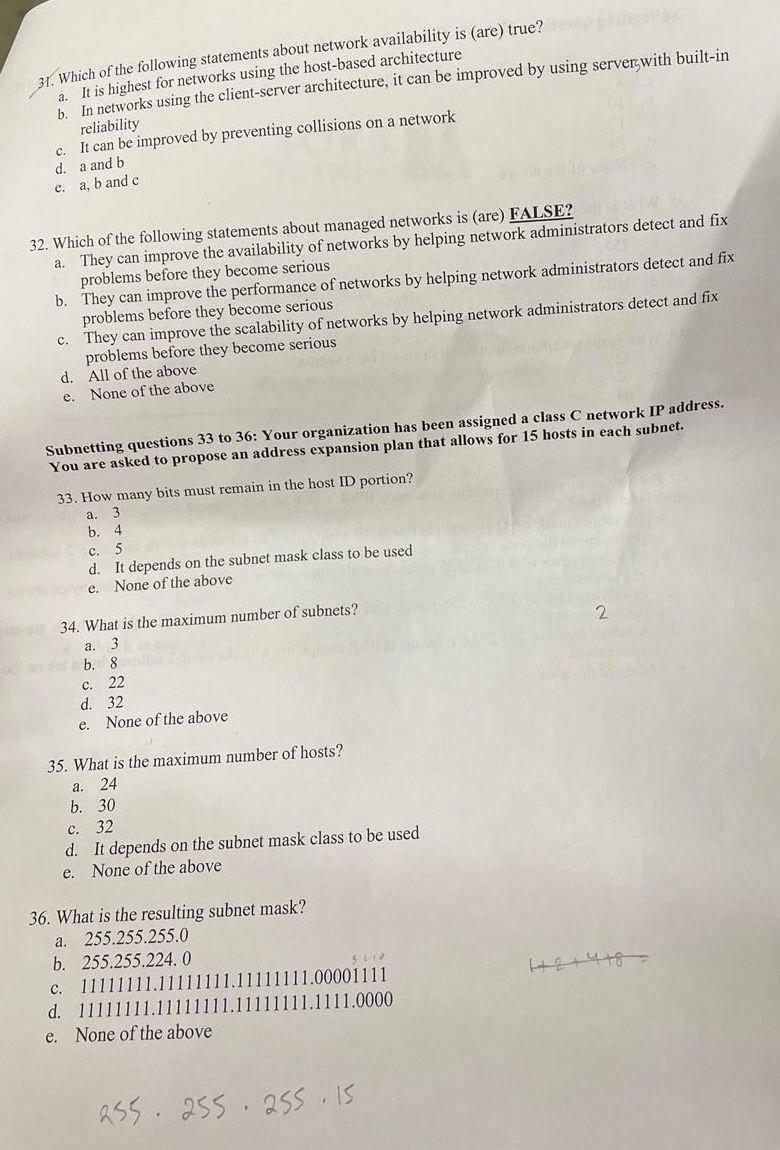Solved Subnetting questions 37 to 39: Consider a class B | Chegg.com