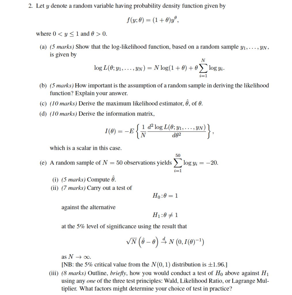 2. Let y denote a random variable having probability | Chegg.com