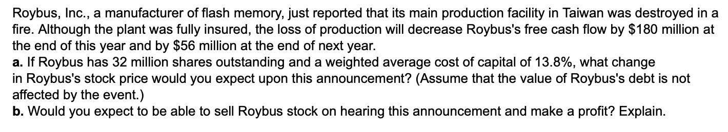 Solved Roybus, Inc., a manufacturer of flash memory, just | Chegg.com