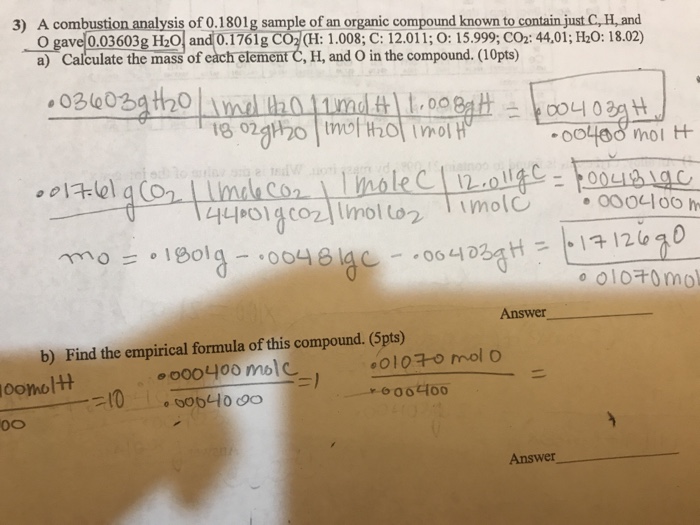 Solved A combustion analysis of 0.1801 g sample of an | Chegg.com