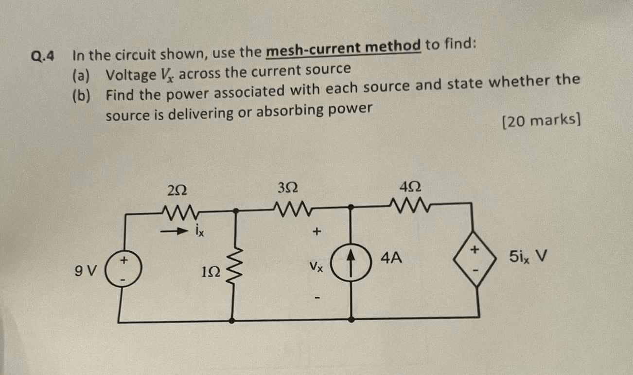 Solved Q.4 In the circuit shown, use the mesh-current method | Chegg.com
