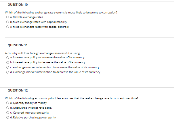 Solved QUESTION 10 Which of the following exchange rate | Chegg.com