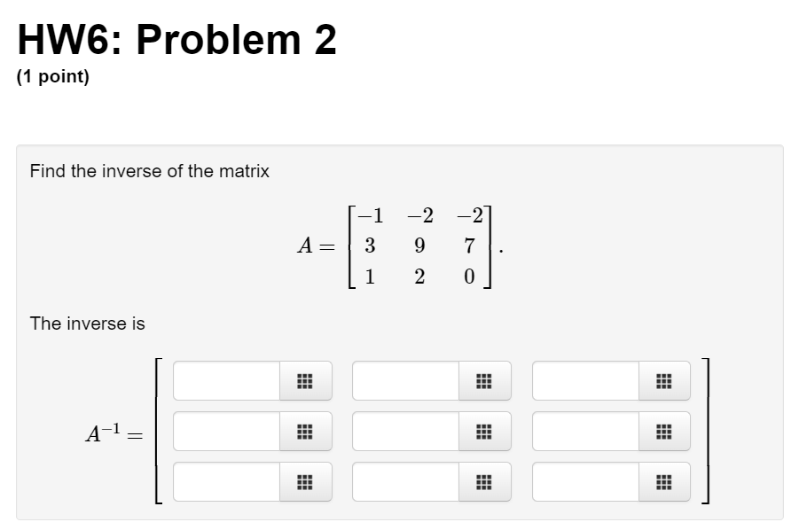 Solved HW6: Problem 2 (1 point) Find the inverse of the | Chegg.com
