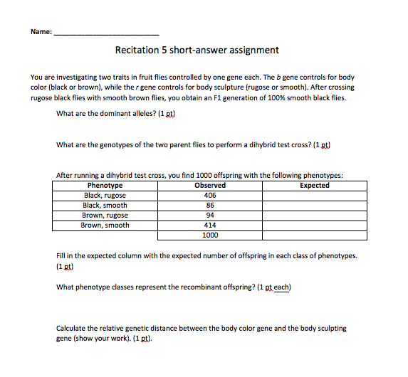 Solved Name: Recitation 5 short-answer assignment You are | Chegg.com