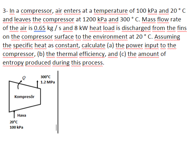 Solved 3- In a compressor, air enters at a temperature of | Chegg.com