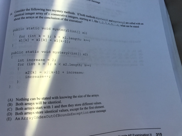 Solved Consider the following two mystery methods. If both | Chegg.com