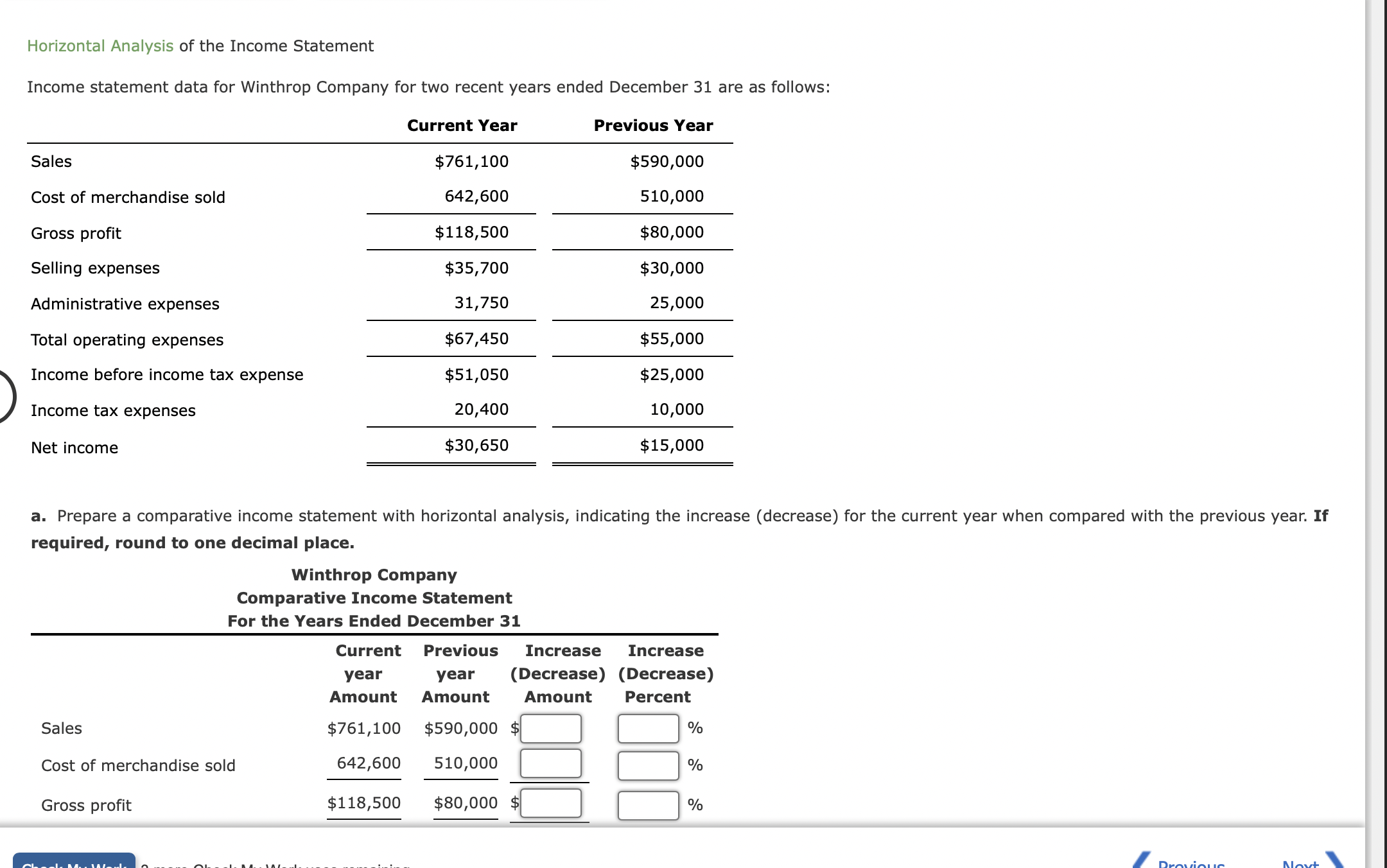 Solved Horizontal Analysis of the Income Statement Income | Chegg.com