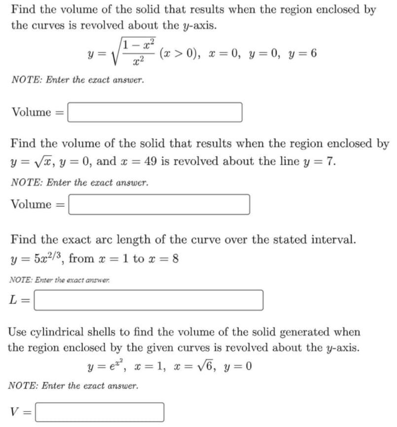 Solved Find the volume of the solid that results when the | Chegg.com