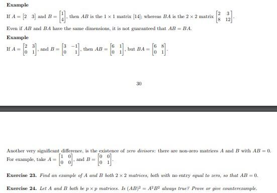 Solved Example If A = [2 3] and B= then AB is the 1 x 1 | Chegg.com