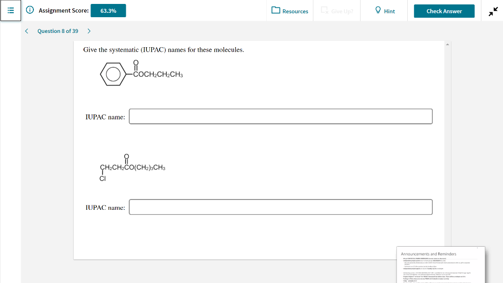 Solved Assignment Score: 63.3% Resources C Give Up? Hint | Chegg.com