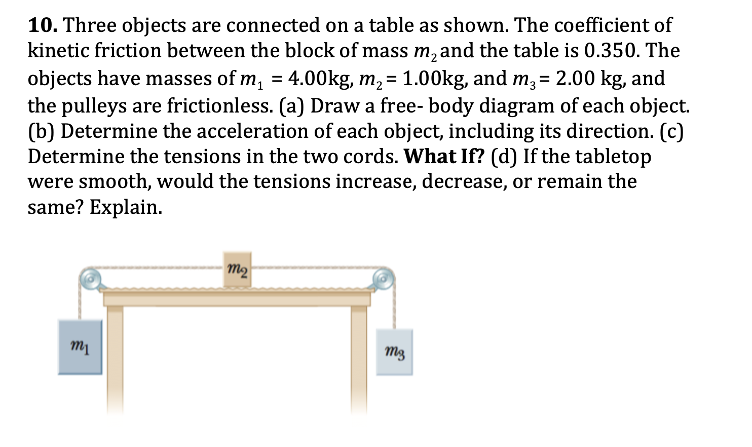 Solved 10. Three objects are connected on a table as shown. | Chegg.com