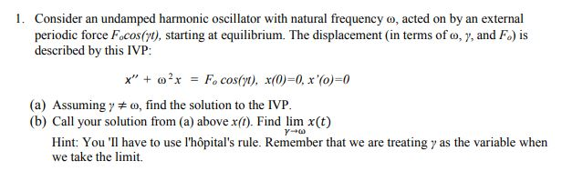Solved 1. Consider an undamped harmonic oscillator with | Chegg.com