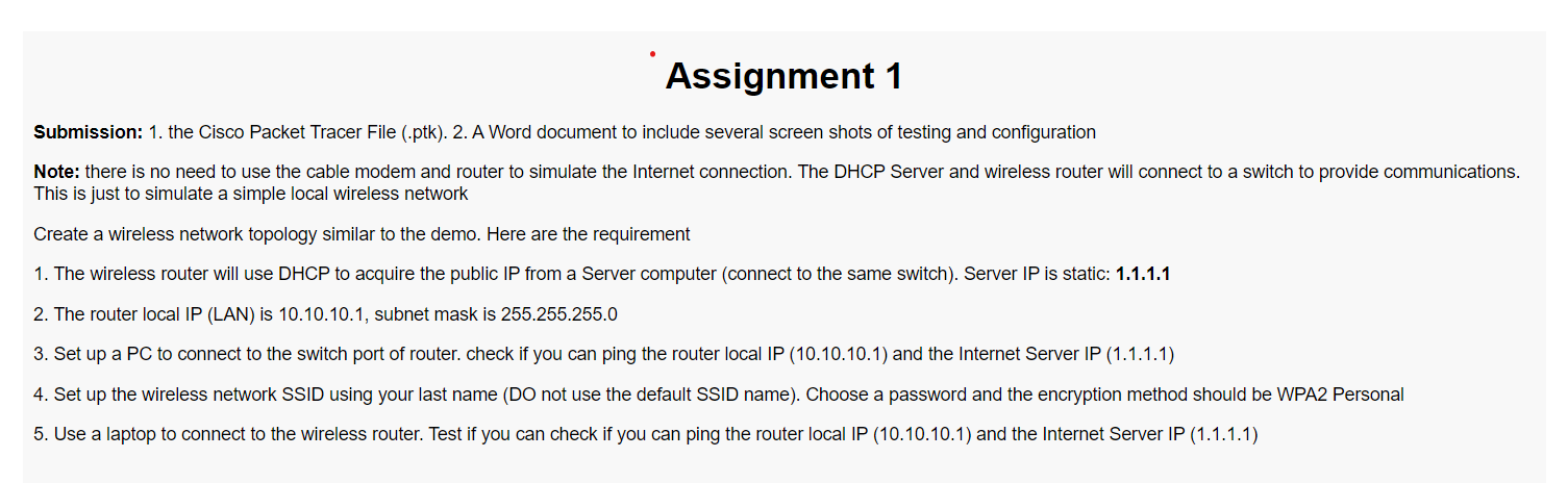 Solved Assignment 1Submission: 1. ﻿the Cisco Packet Tracer | Chegg.com