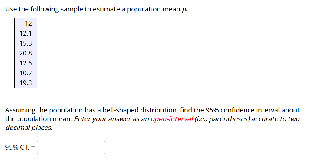 Solved Use the following sample to estimate a population | Chegg.com