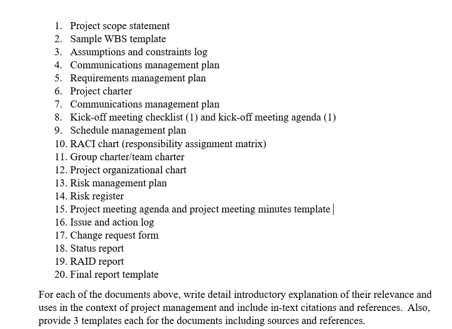 Solved 1. Project scope statement 2. Sample WBS template 3. | Chegg.com