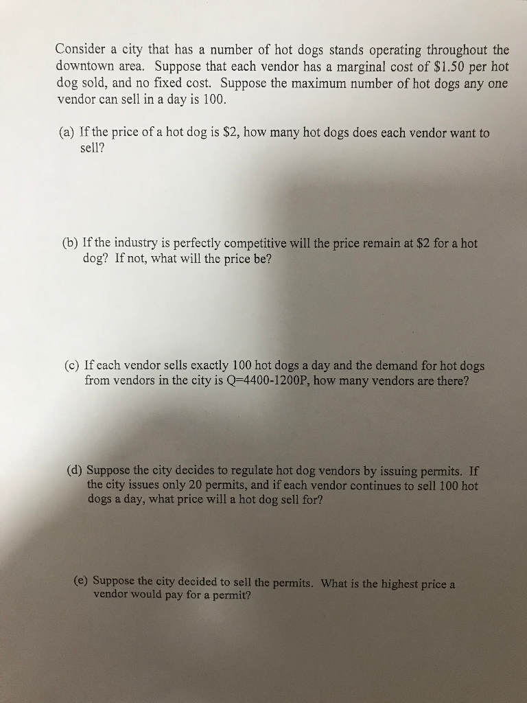 Solved Consider a city that has a number of hot dogs stands | Chegg.com