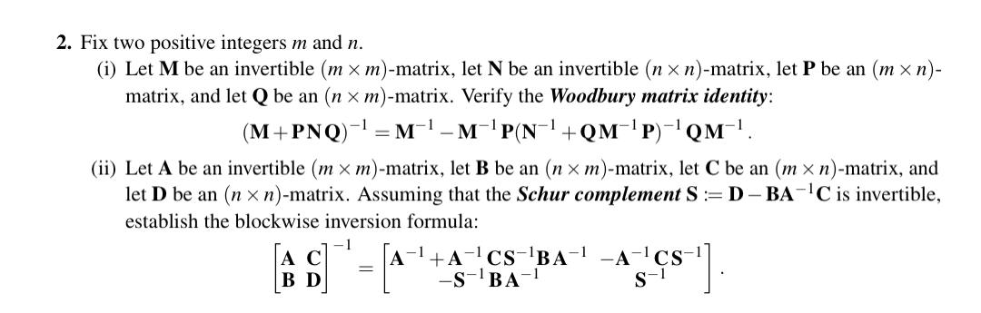 Solved X -1 2. Fix two positive integers m and n. (i) Let M | Chegg.com