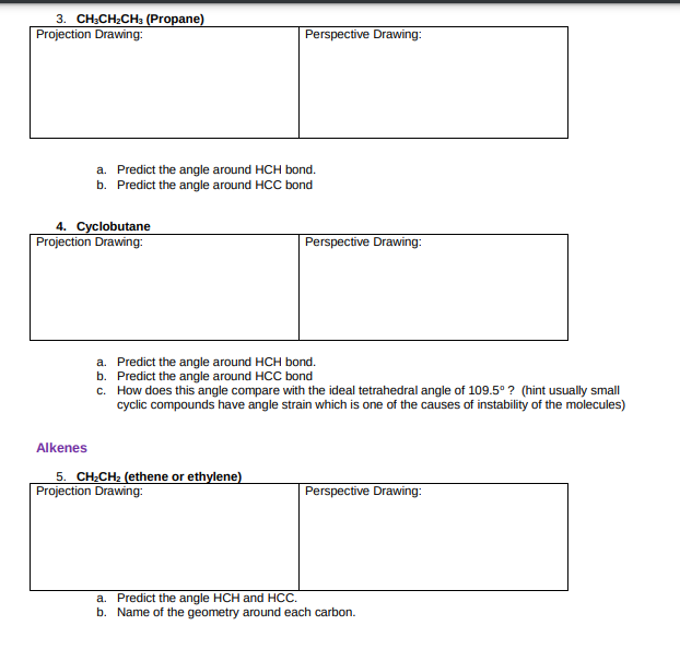 Solved 3. CH3CH2CH3 (Propane) Projection Drawing Perspective | Chegg.com
