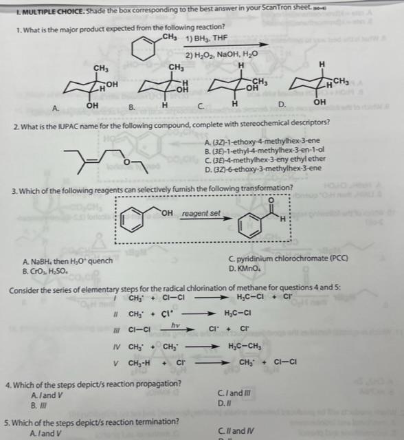 Solved 1. MULTIPLE CHOICE. Shade the box corresponding to | Chegg.com