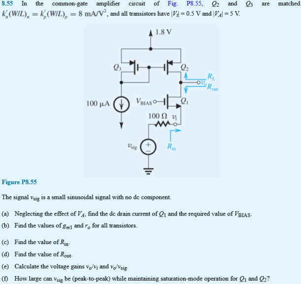 Solved 8.55 In the common-gate amplifier circuit of Fig. | Chegg.com