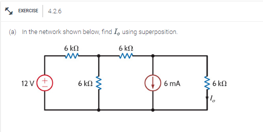 Solved EXERCISE4.2.6(a) ﻿In the network shown below, find I0 | Chegg.com