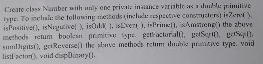 Solved Create class Number with only one private instance | Chegg.com