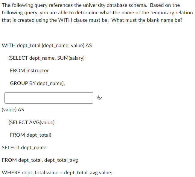 Solved The following query references the university | Chegg.com