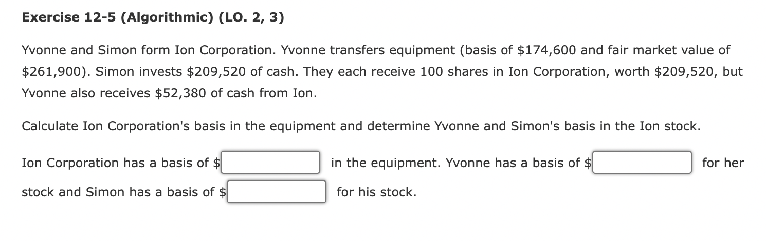 Solved Exercise 12-5 (Algorithmic) (LO. 2, 3) Yvonne and | Chegg.com
