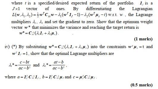 Part 1. Theory of Markowitz mean-variance portfolio | Chegg.com