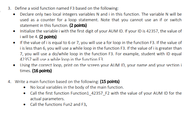 Solved 1. Define a void function based on the following: • | Chegg.com