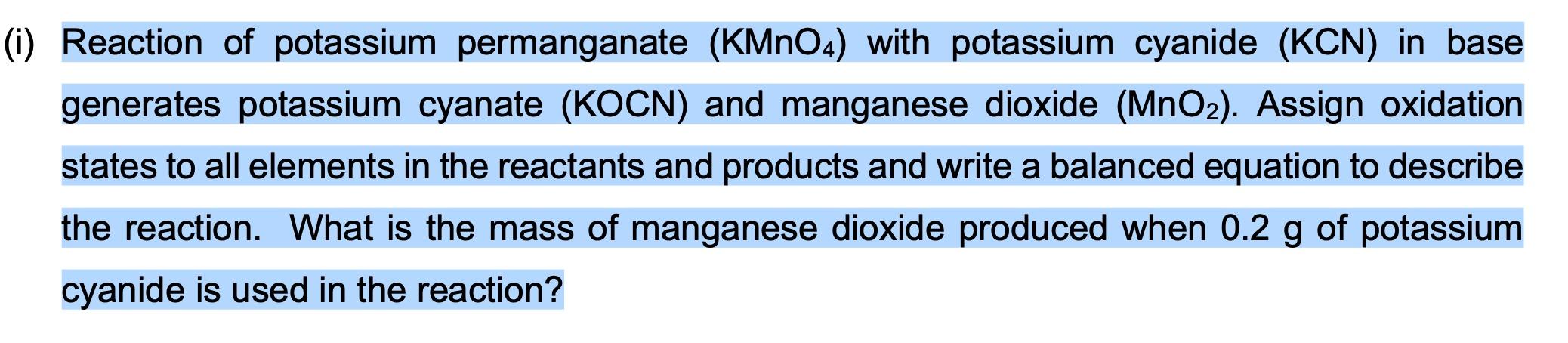 Solved Reaction of potassium permanganate (KMnO4) with | Chegg.com