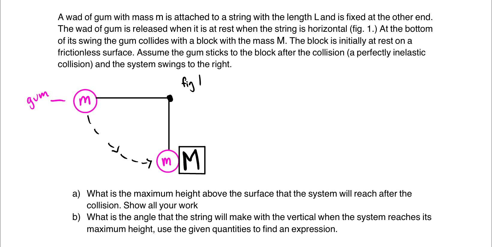 Solved A wad of gum with mass m is attached to a string with | Chegg.com