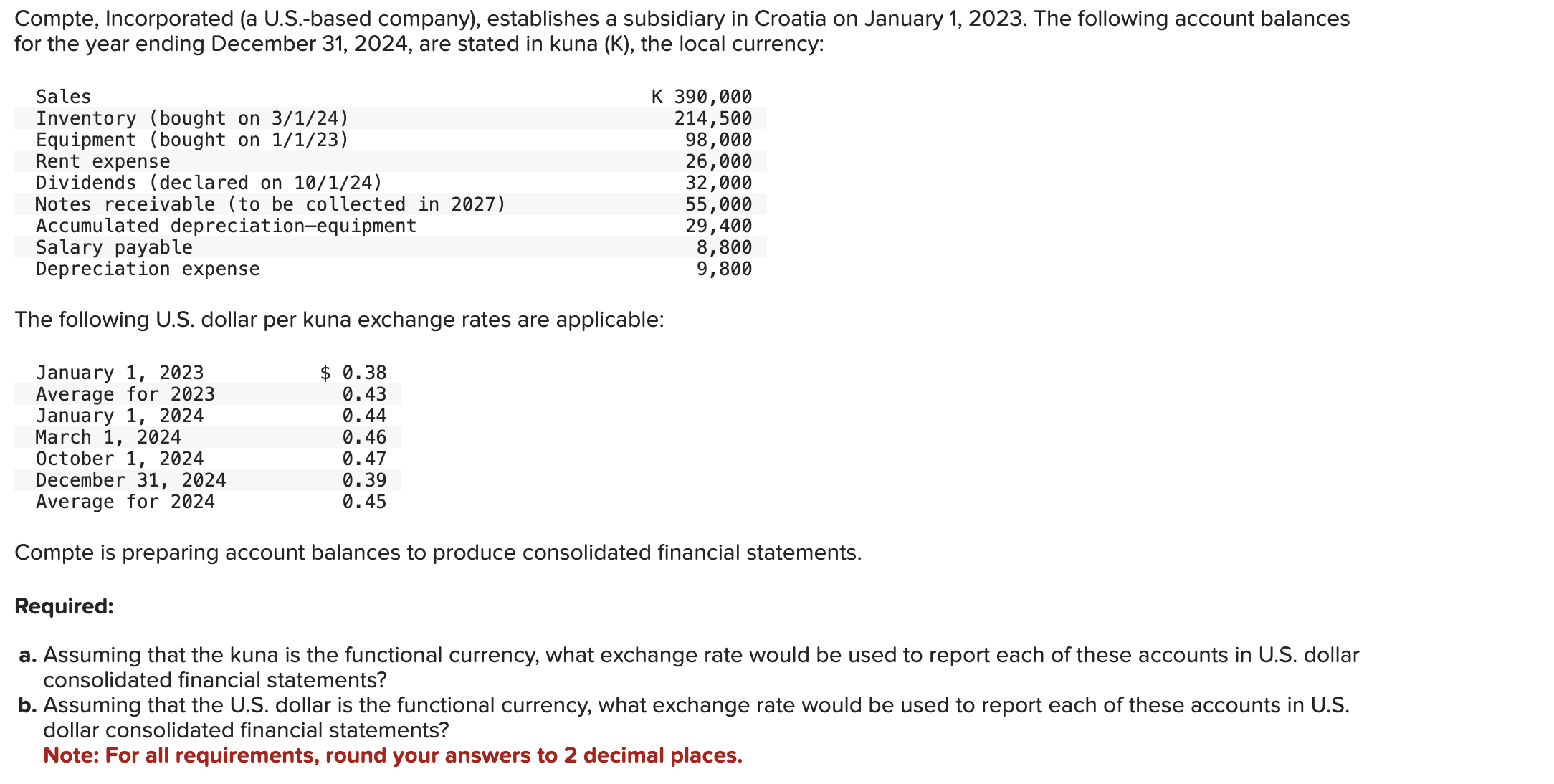 Solved Compte, Incorporated (a U.S.-based company), | Chegg.com