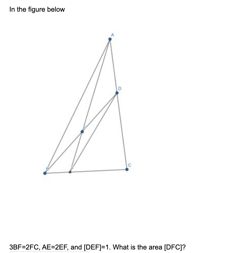 Solved In the figure below с 3BF=2FC, AE=2EF, and [DEF]=1. | Chegg.com