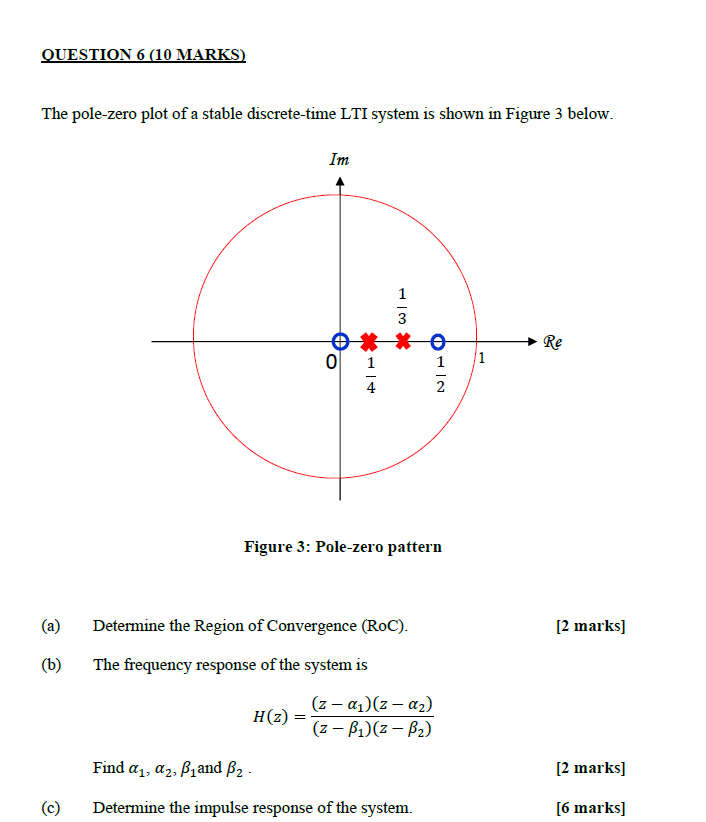 Solved QUESTION 6 (10 MARKS) The pole-zero plot of a stable | Chegg.com