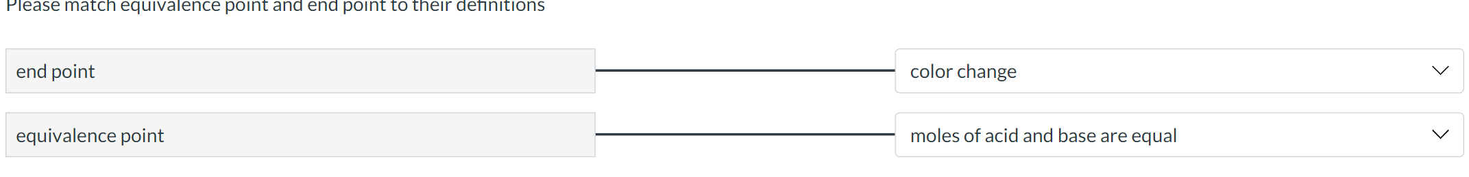 Solved Please match equivalence point and end point to their | Chegg.com