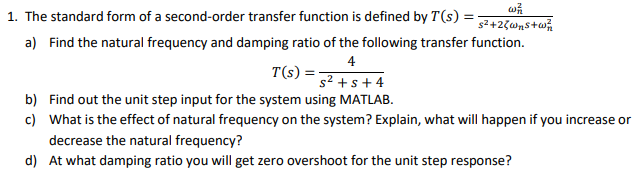 Solved WA 1. The standard form of a second-order transfer | Chegg.com