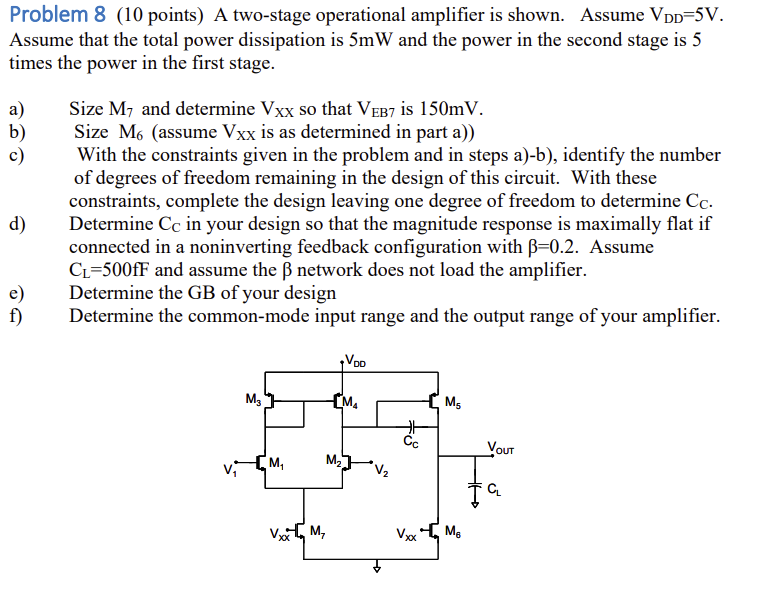 Problem 8 (10 points) A two-stage operational | Chegg.com