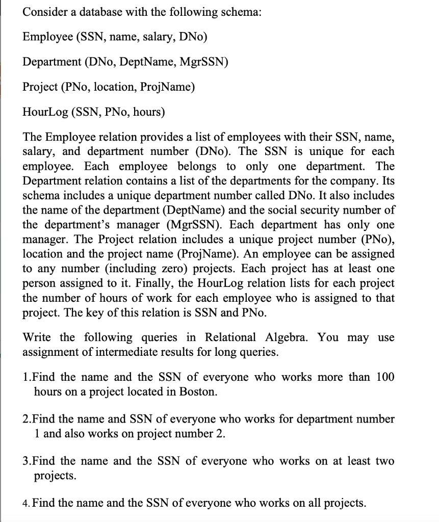 Solved Consider a database with the following schema: | Chegg.com