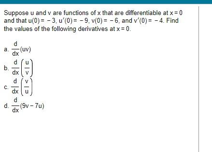 Solved Suppose u and v are functions of x that are | Chegg.com