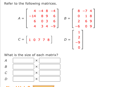Solved Refer to the following matrices. | Chegg.com