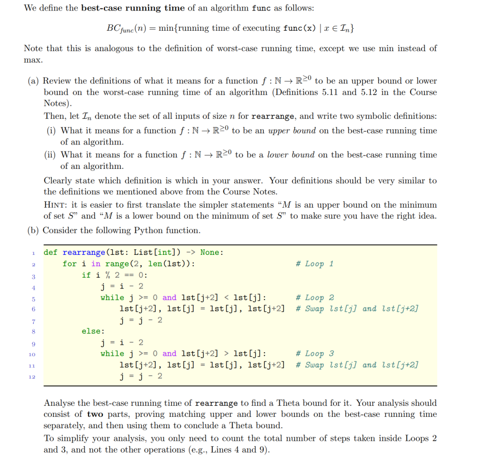 We define the best-case running time of an algorithm | Chegg.com