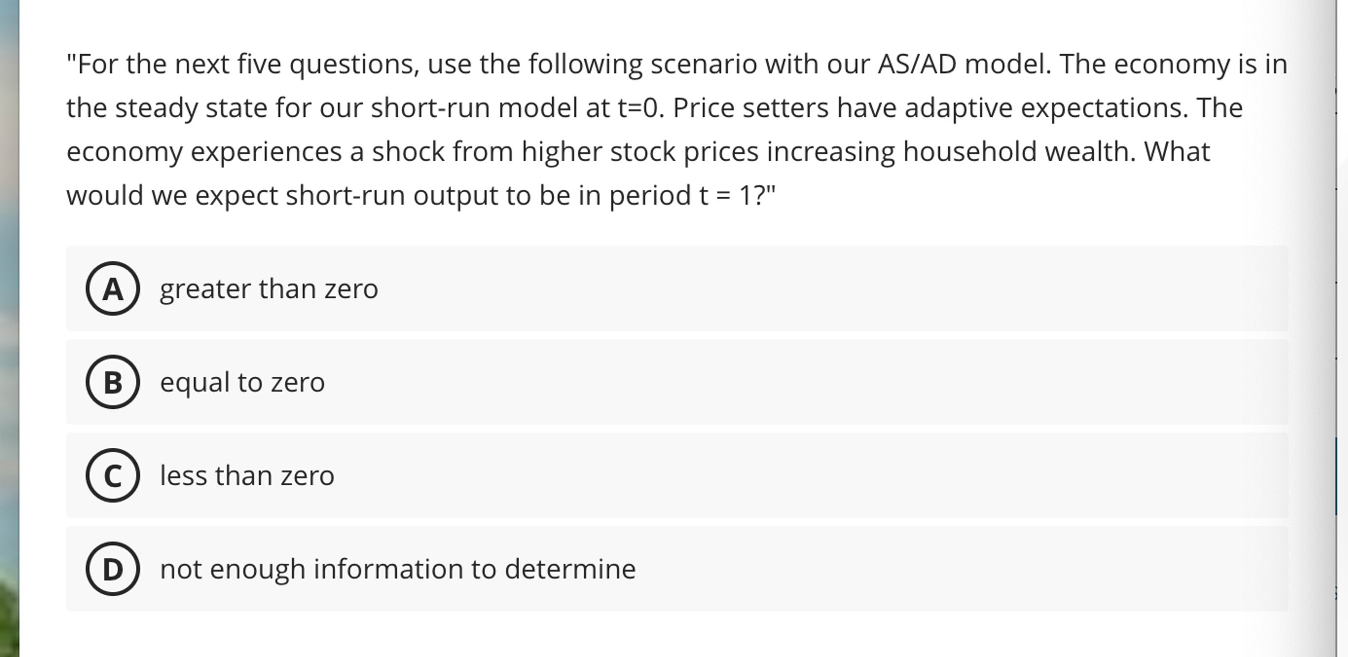 Solved "For the next five questions, use the following | Chegg.com