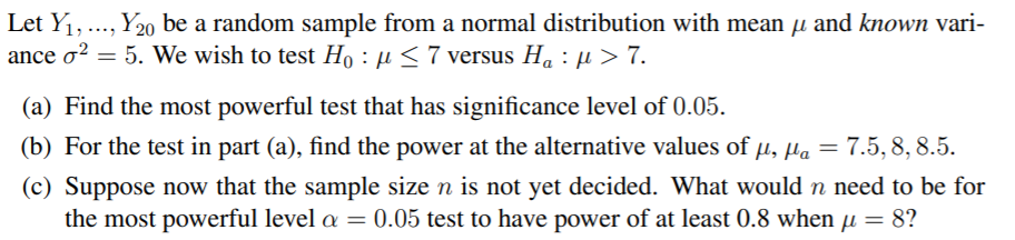 Solved Let Y1, ..., Y20 be a random sample from a normal | Chegg.com