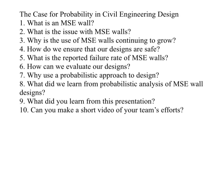 Solved The Case for Probability in Civil Engineering Design | Chegg.com