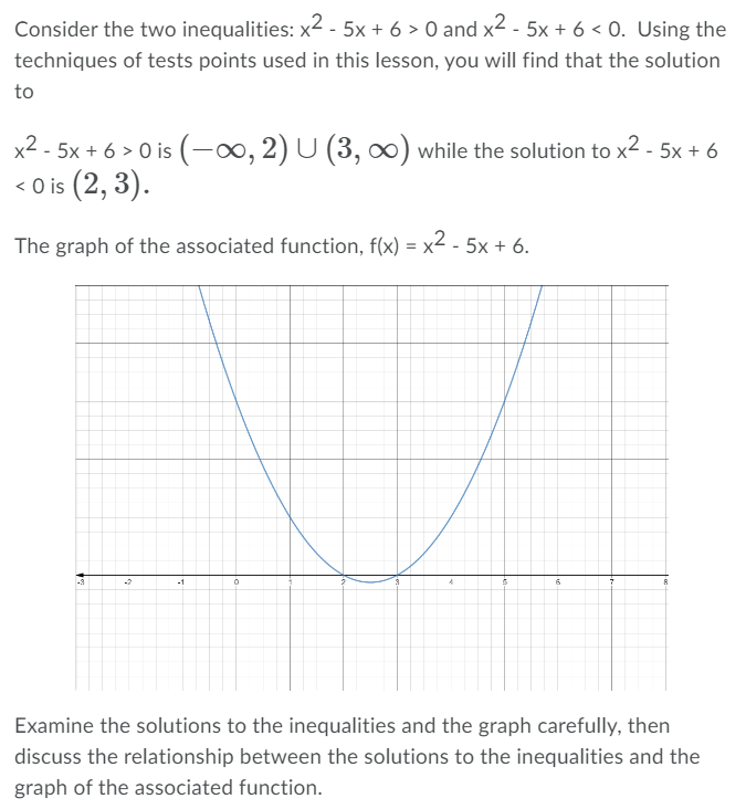 Solved Consider the two inequalities: x2- 5x +6 > 0 and x - | Chegg.com