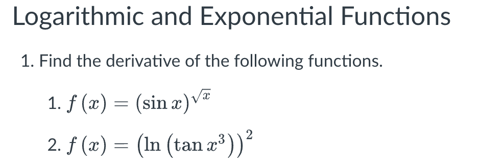 Solved Logarithmic and Exponential Functions 1. Find the | Chegg.com