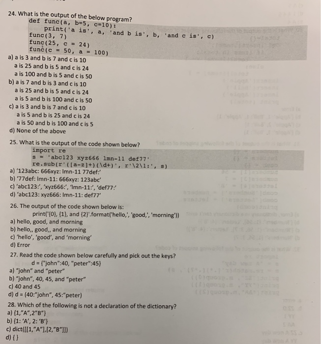 Solved 24. What is the output of the below program? def func | Chegg.com