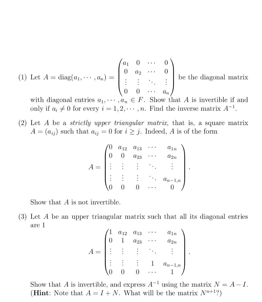 Solved Let F be a field, and let V=Mn(F) be the vector space | Chegg.com
