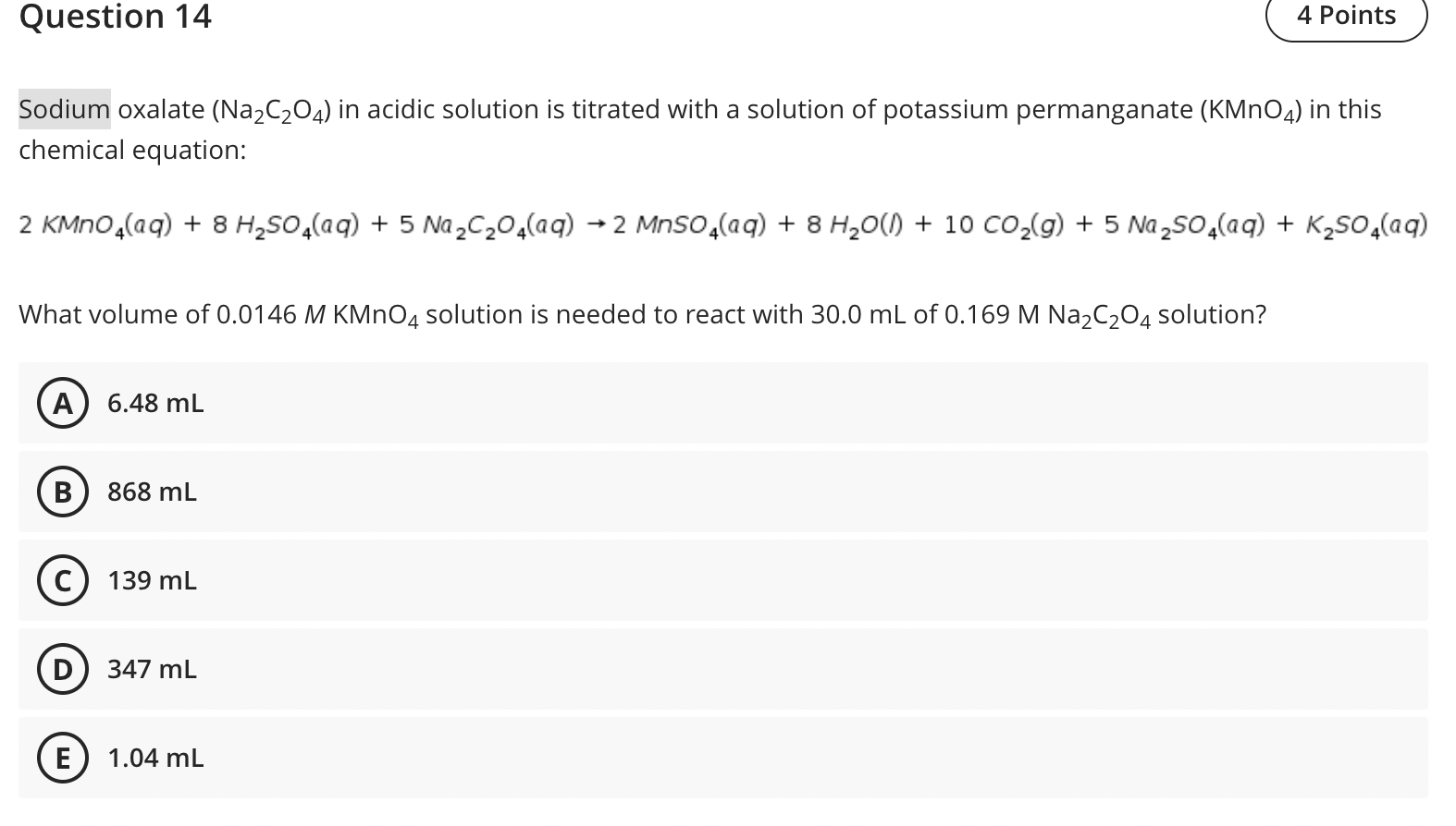 Solved Question 14 4 Points Sodium oxalate (Na2C2O4) in | Chegg.com